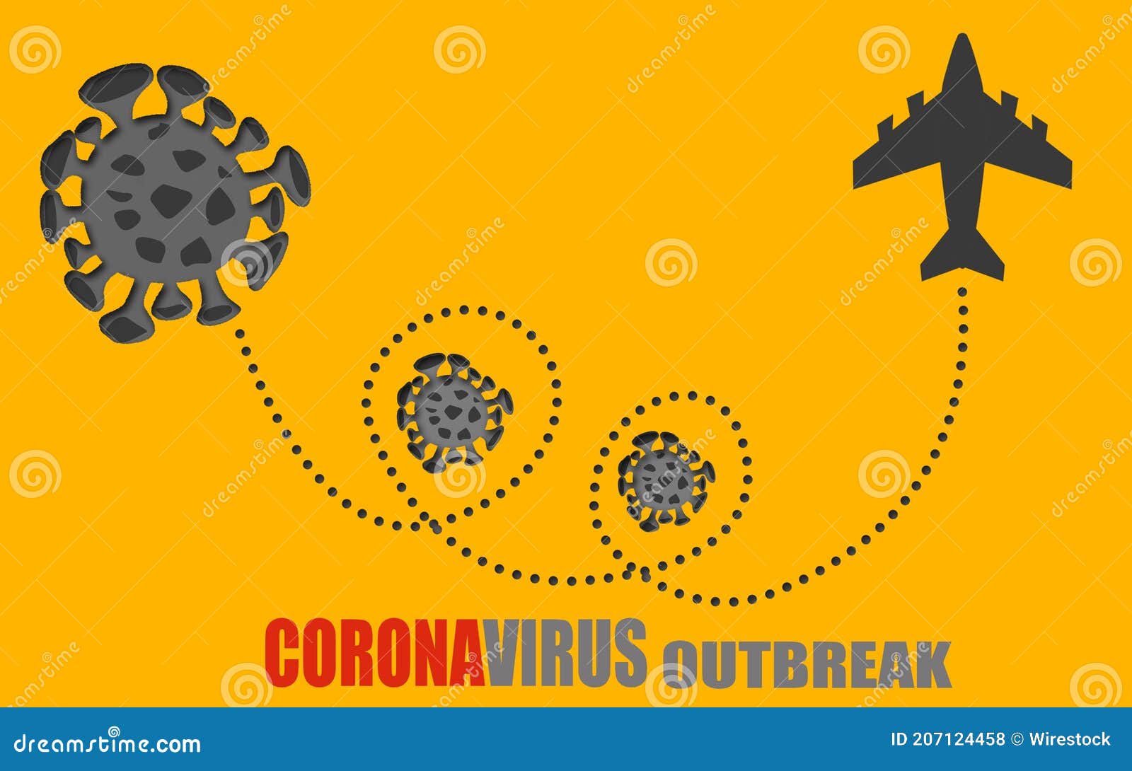 3D Rendering of a Coronavirus Outbreak Text and Plane with Coronavirus ...