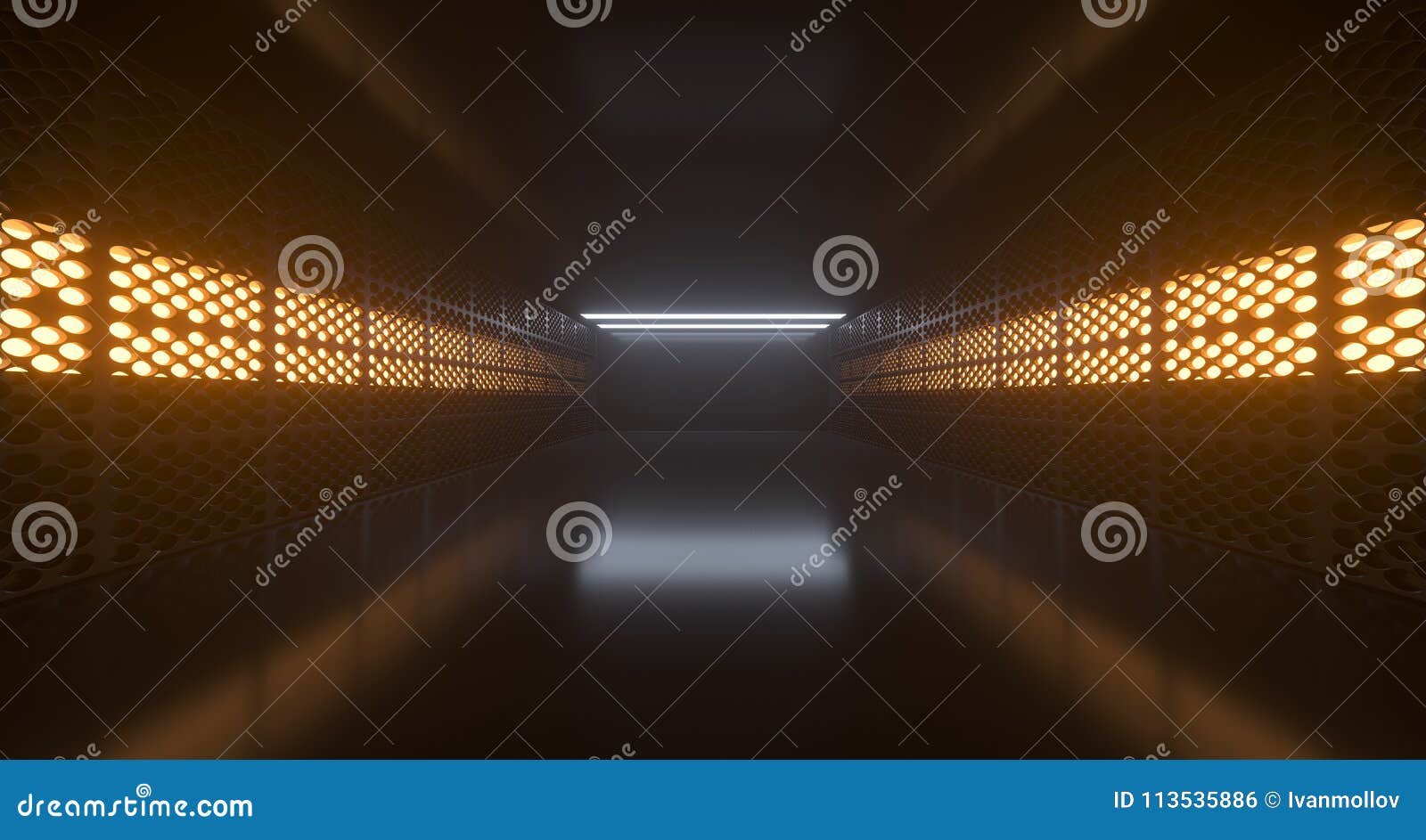 Corridor with Side Metal Mesh Stock Illustration - Illustration of ...