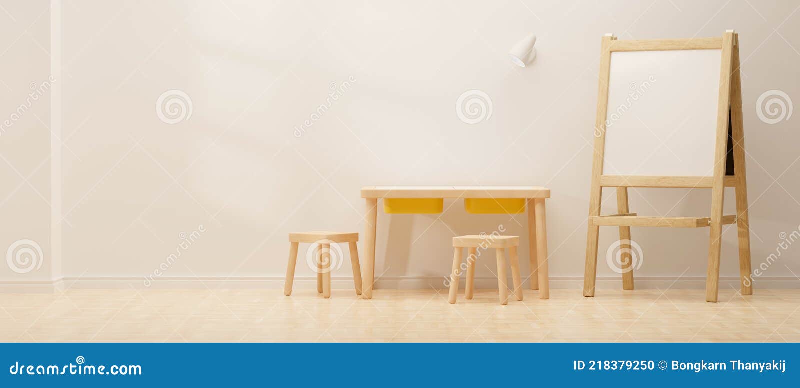 3D Rendering, Cozy Kid Room Interior Design With Study Table, Chairs ...