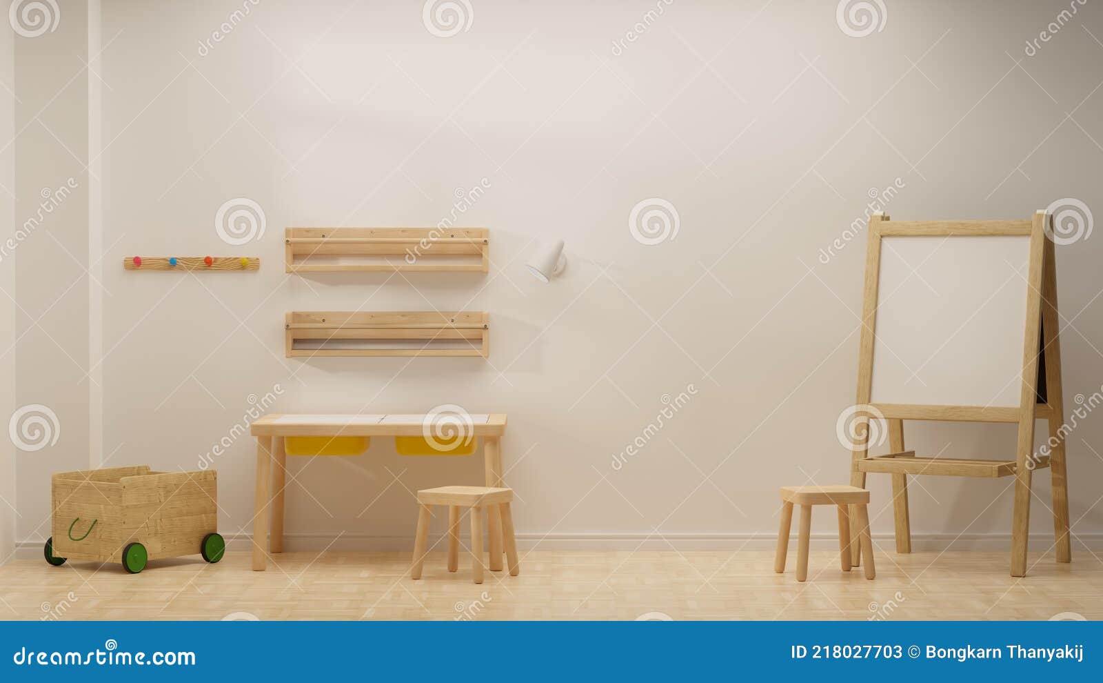 3D Rendering, Cozy Kid Room Interior Design With Study Table, Chairs ...