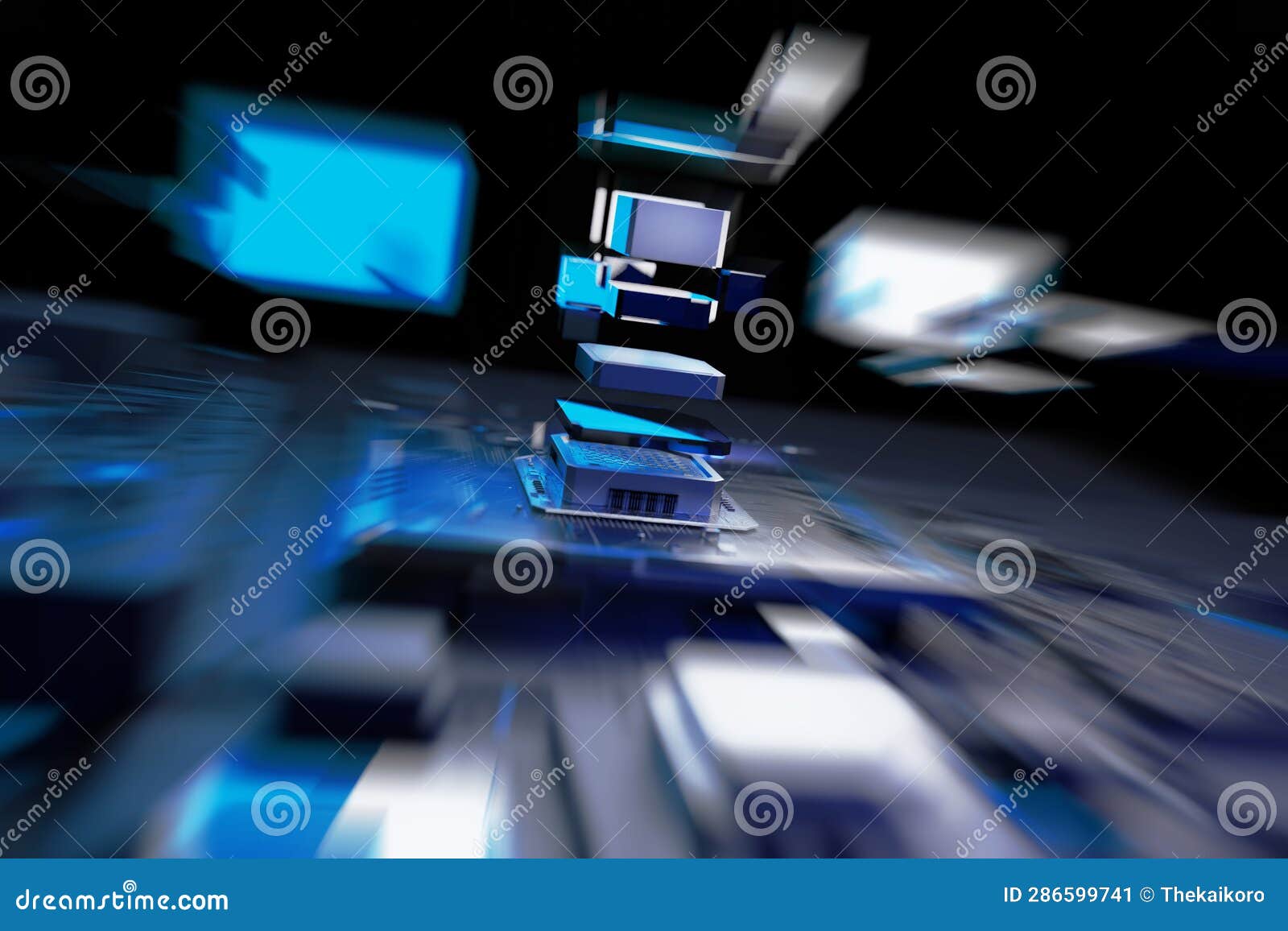 3D Rendering. CPU Central Computer Processors Cyber Technology Concept. Motherboard and Digital ...