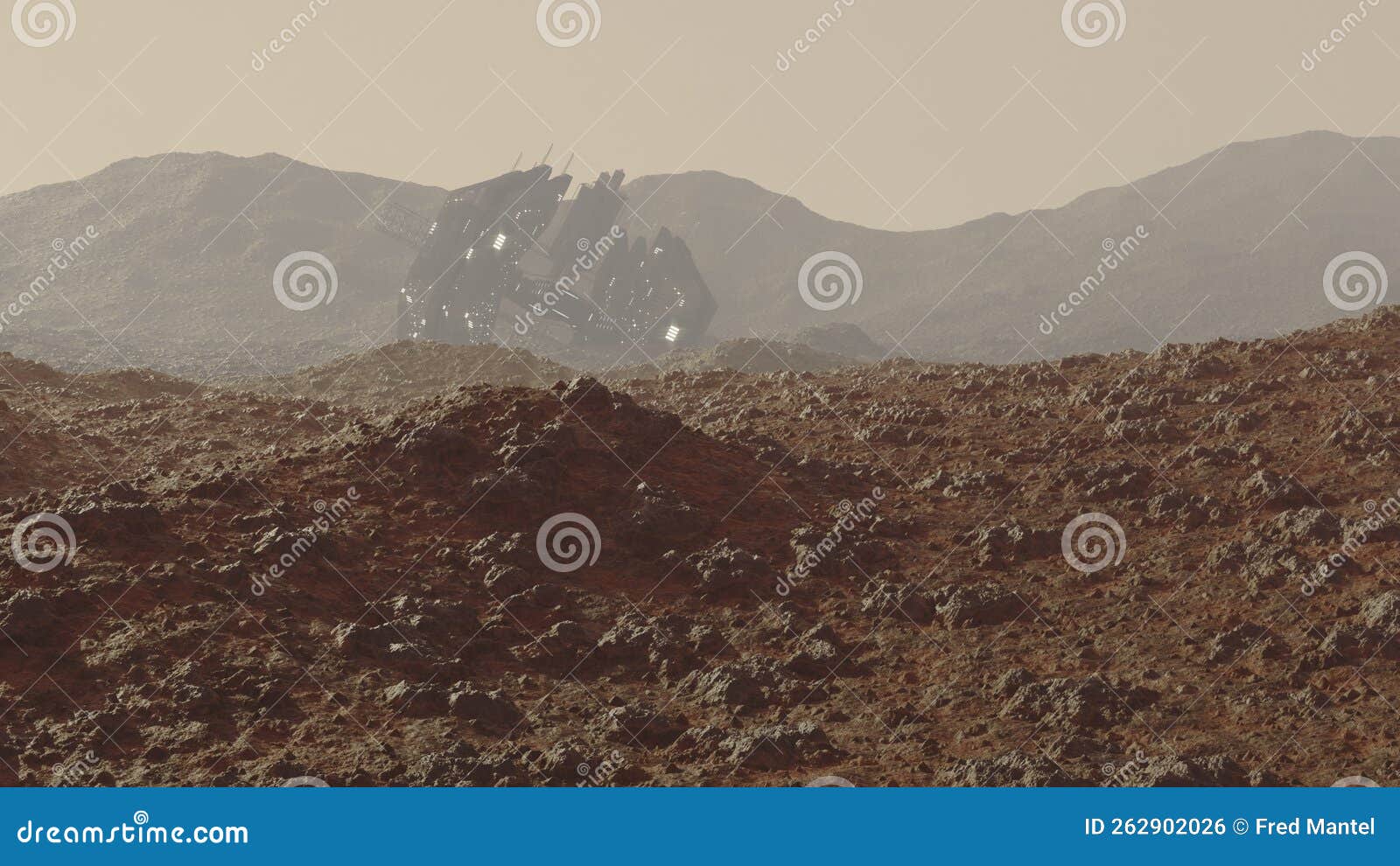 Rendering of a Crashed Alien Space Ship on Mars Surface of the Planet ...