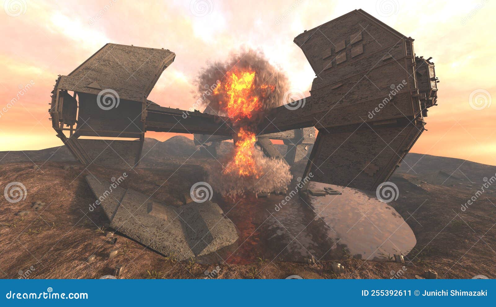 3D Rendering of a Crashed Spaceship Stock Illustration - Illustration ...