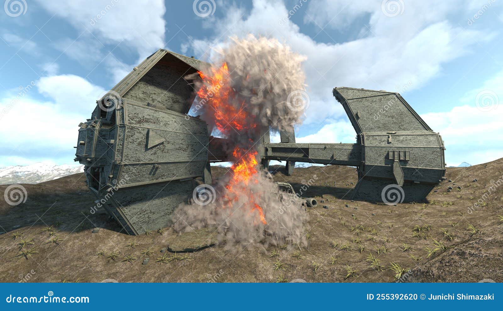 3D Rendering of a Crashed Spaceship Stock Illustration - Illustration ...