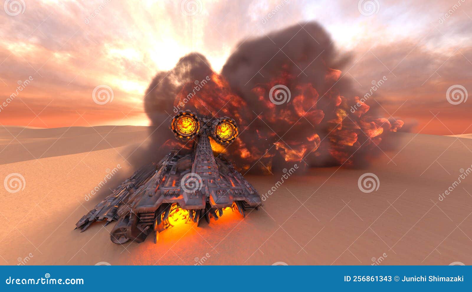 3D Rendering of a Crashed Spaceship Stock Illustration - Illustration ...