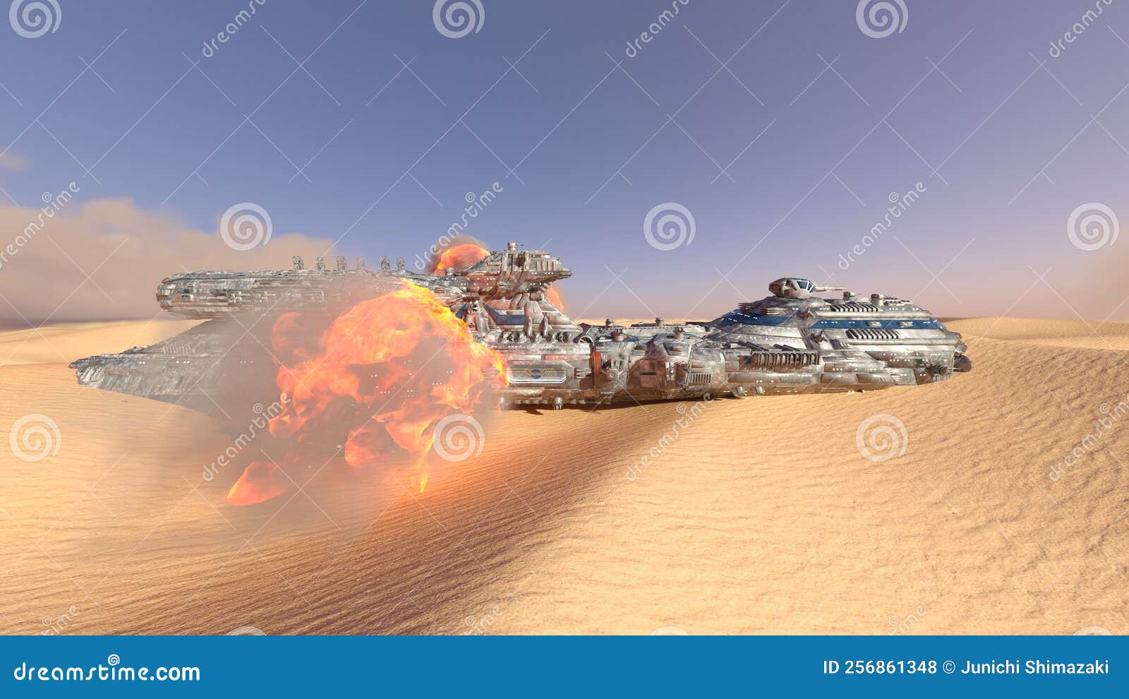 3D Rendering of a Crashed Spaceship Stock Illustration - Illustration ...