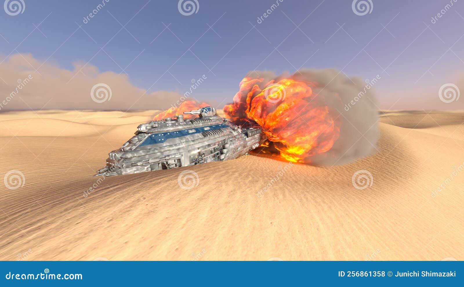 3D Rendering of a Crashed Spaceship Stock Illustration - Illustration ...