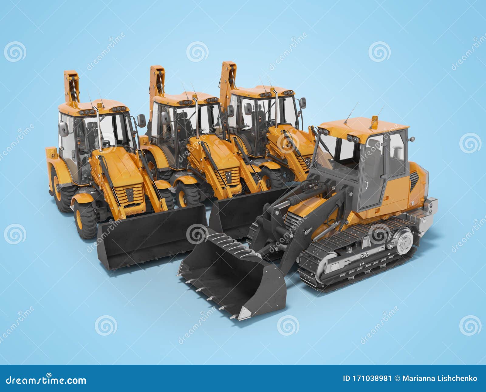 Backhoe Loaders. Heavy Construction Machines. Vector Illustration ...