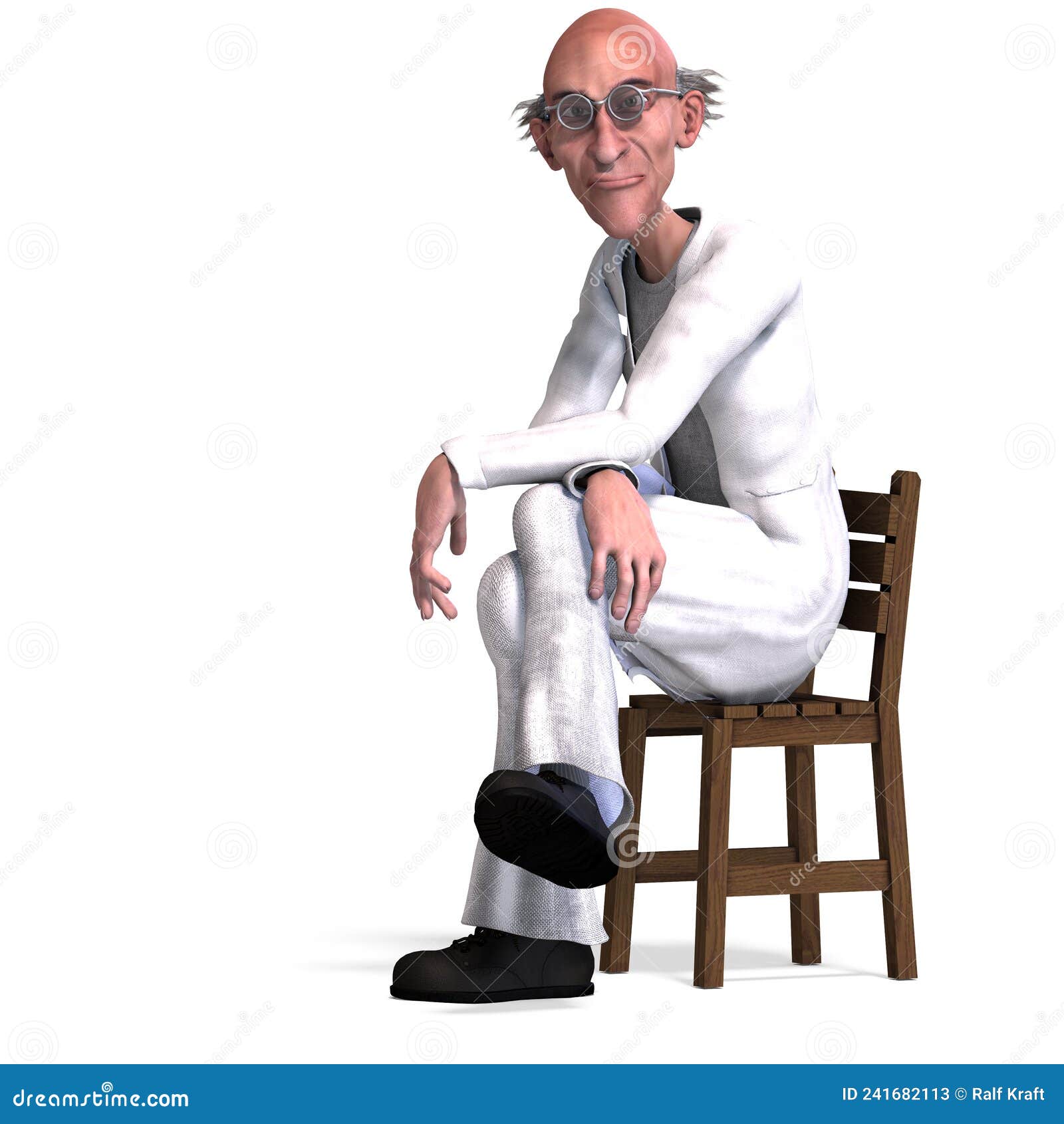 3D-illustration of a Cute and Funny Mad Scientist Grumpy Listening ...