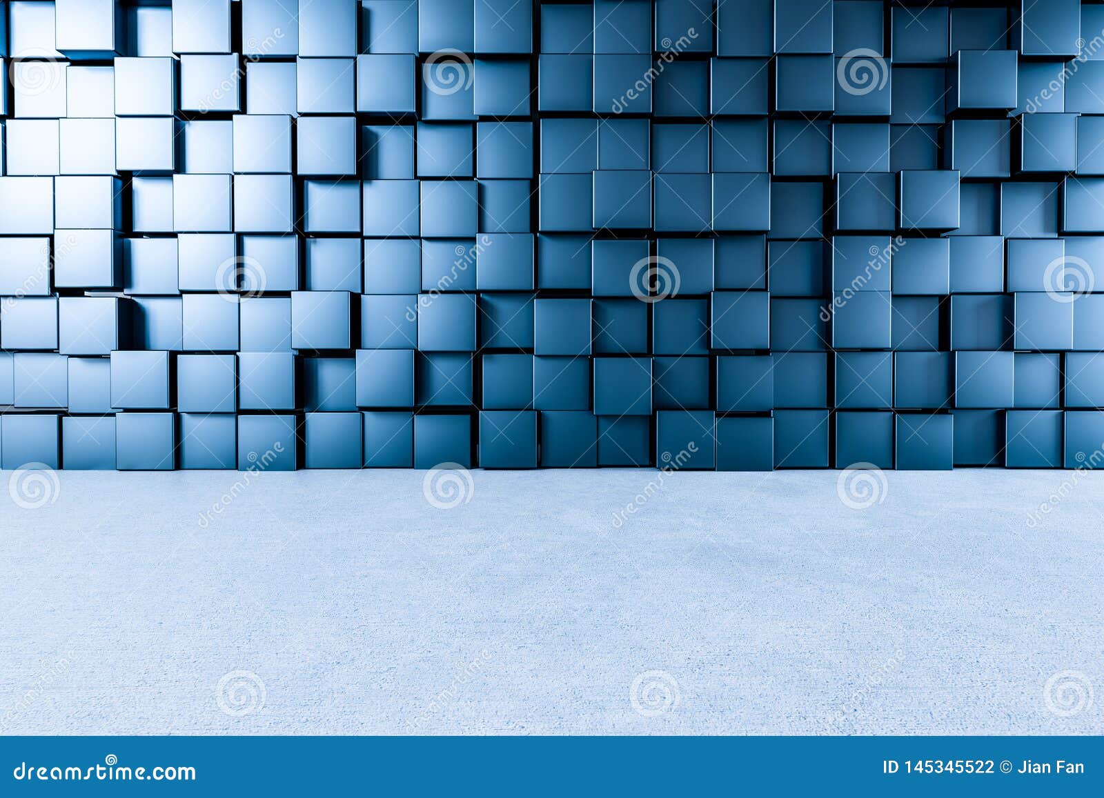 3d Rendering, Creative Cubes Wall with Floor Stock Illustration ...