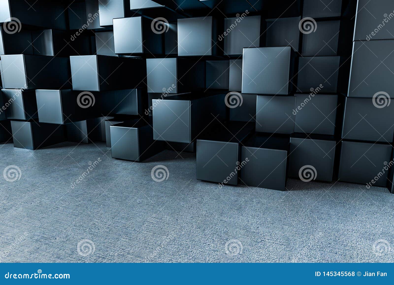 3d Rendering, Creative Cubes Wall with Floor Stock Illustration ...