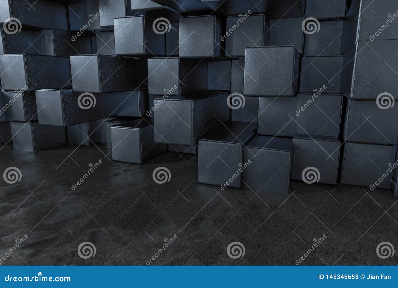 3d Rendering, Creative Cubes Wall with Floor Stock Illustration ...