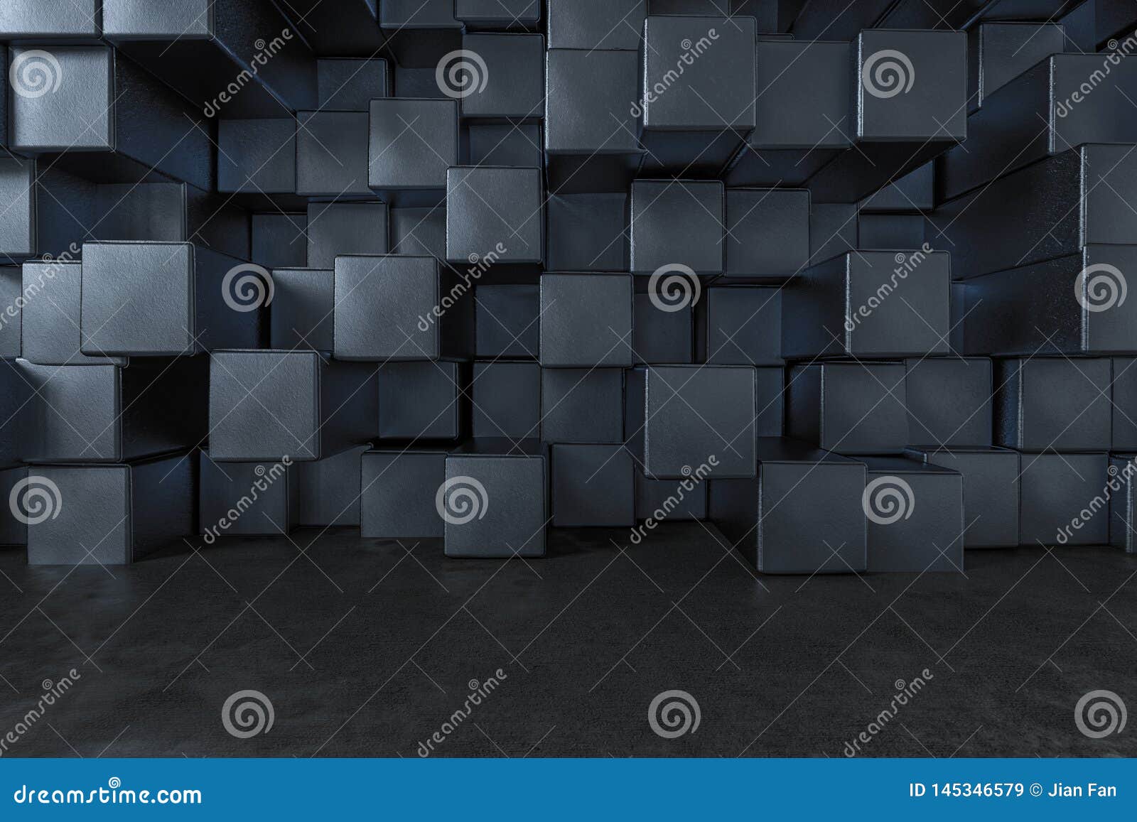 3d Rendering, Creative Cubes Wall with Floor Stock Illustration ...