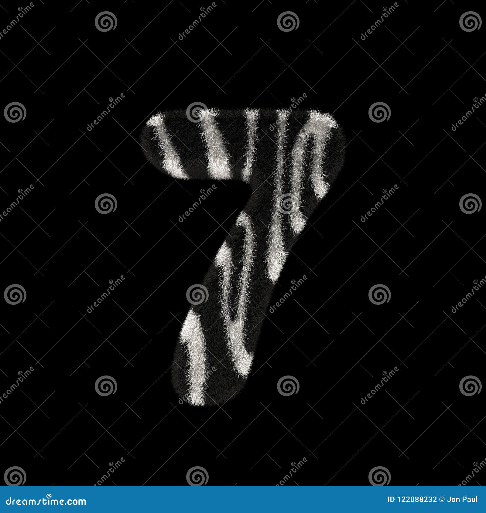 3D Rendering Creative Illustration Zebra Print Furry Number 7 Stock ...