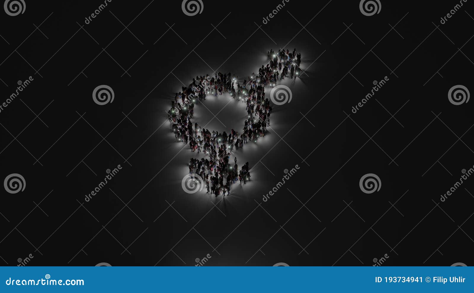 3d Rendering of Crowd of People with Flashlight in Shape of Symbol of ...