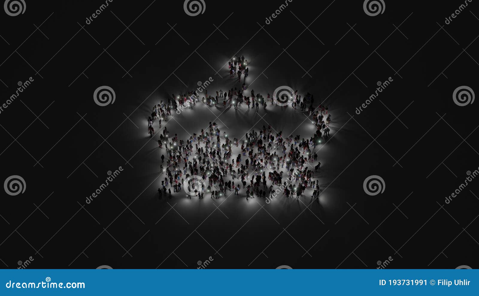 3d Rendering Of Crowd Of People With Flashlight In Shape Of Symbol Of ...