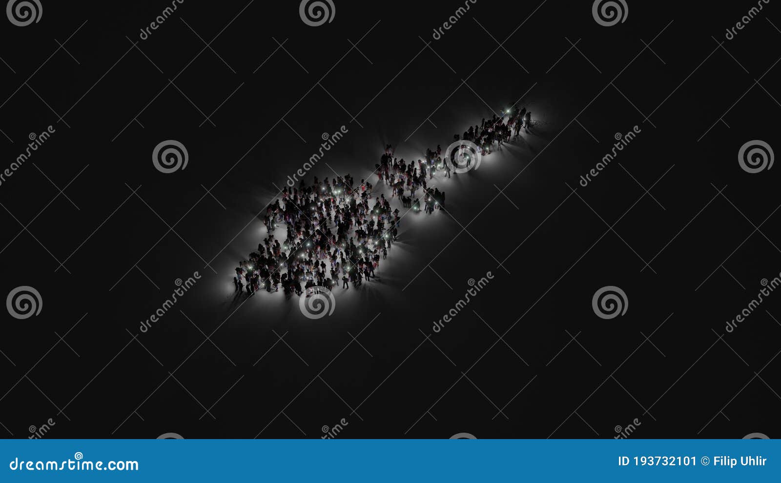 3d Rendering Of Crowd Of People With Flashlight In Shape Of Symbol Of ...