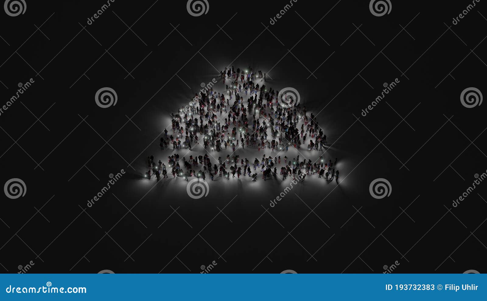 3d Rendering Of Crowd Of People With Flashlight In Shape Of Symbol Of ...