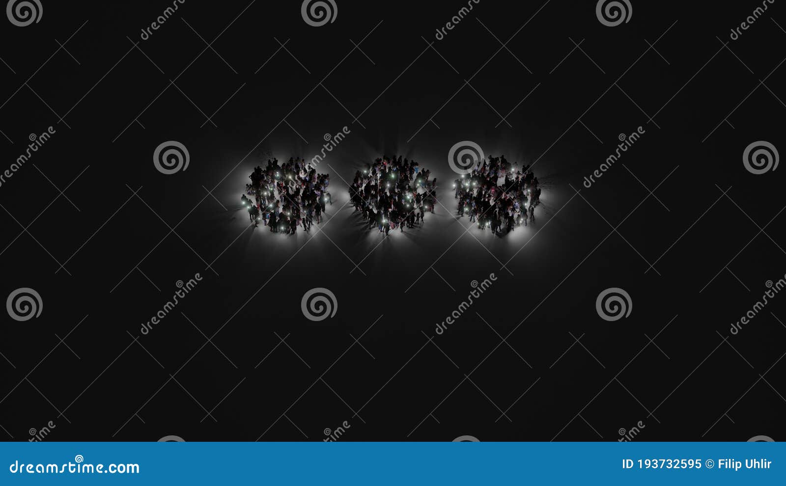 3d Rendering of Crowd of People with Flashlight in Shape of Symbol of ...