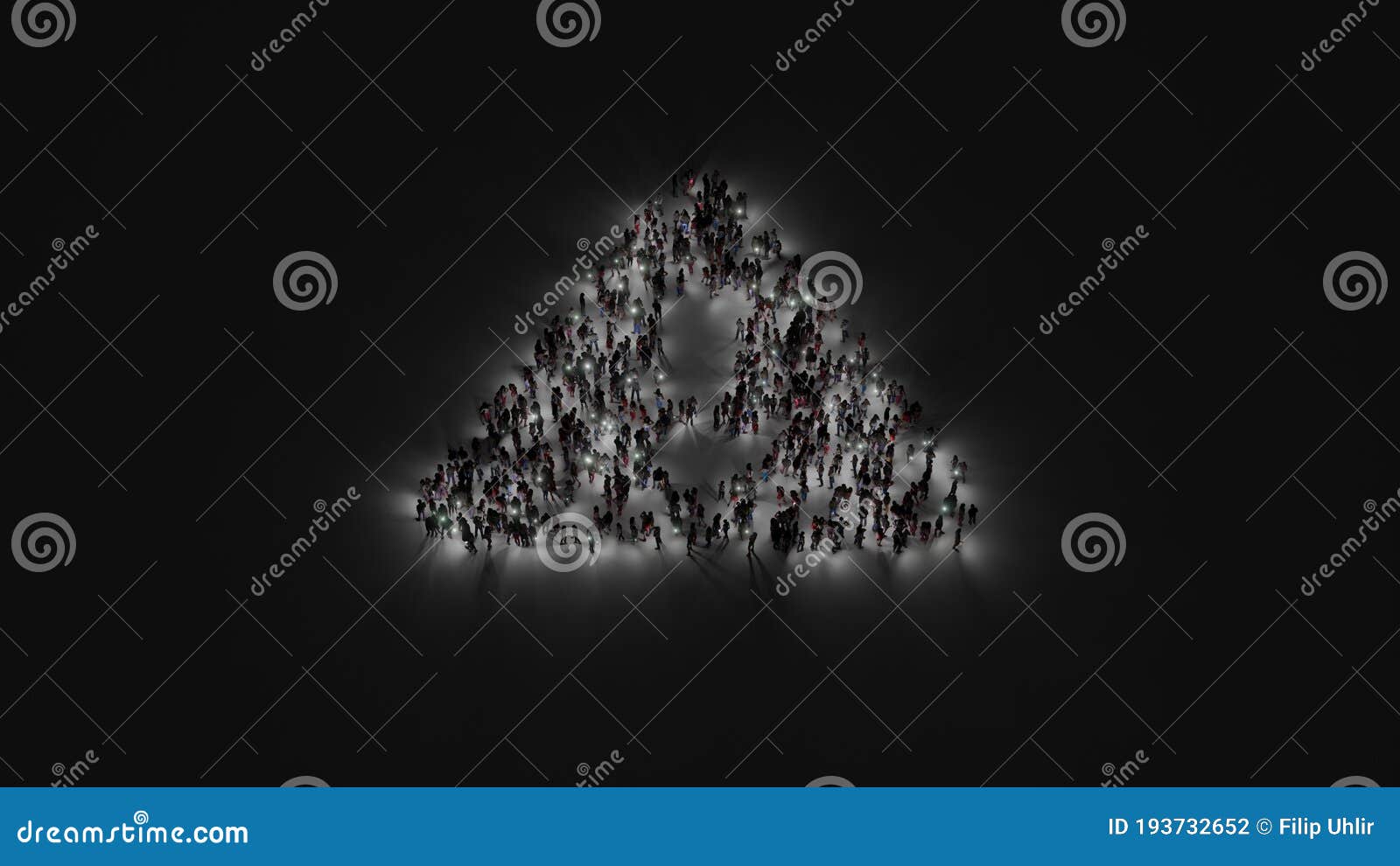 3d Rendering Of Crowd Of People With Flashlight In Shape Of Symbol Of ...
