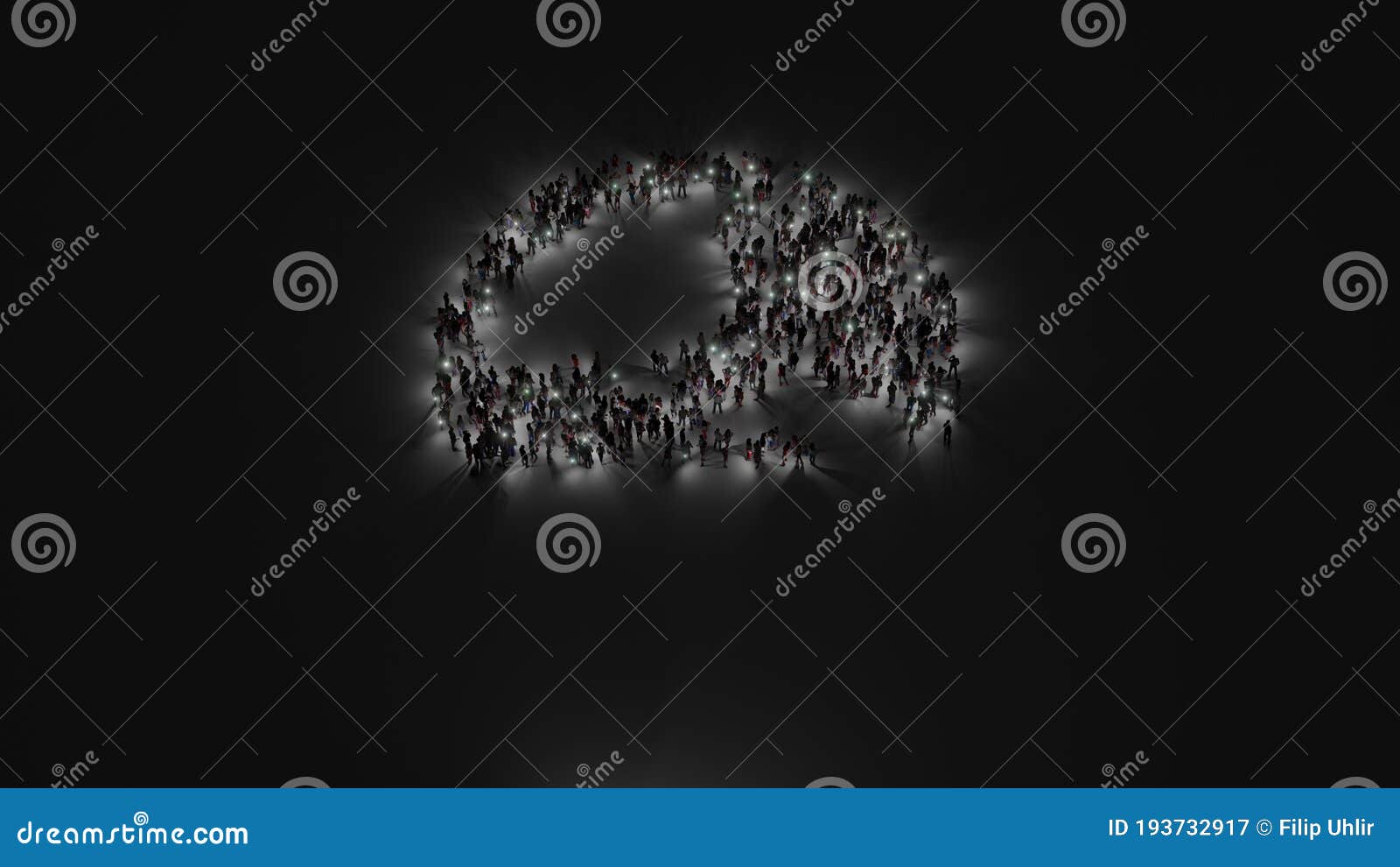 3d Rendering Of Crowd Of People With Flashlight In Shape Of Symbol Of ...