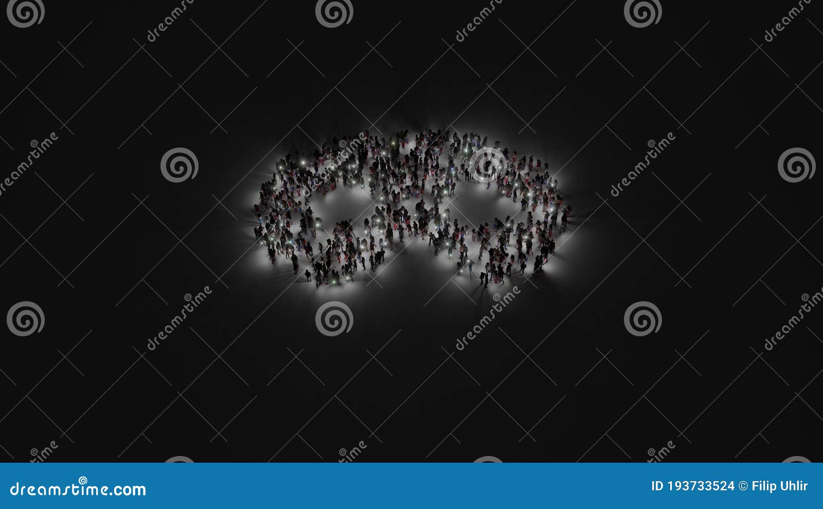 3d Rendering Of Crowd Of People With Flashlight In Shape Of Symbol Of ...