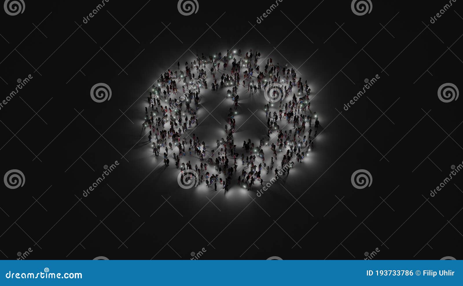 3d Rendering of Crowd of People with Flashlight in Shape of Symbol of ...