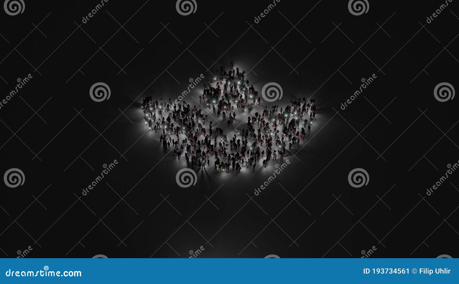 3d Rendering Of Crowd Of People With Flashlight In Shape Of Symbol Of ...