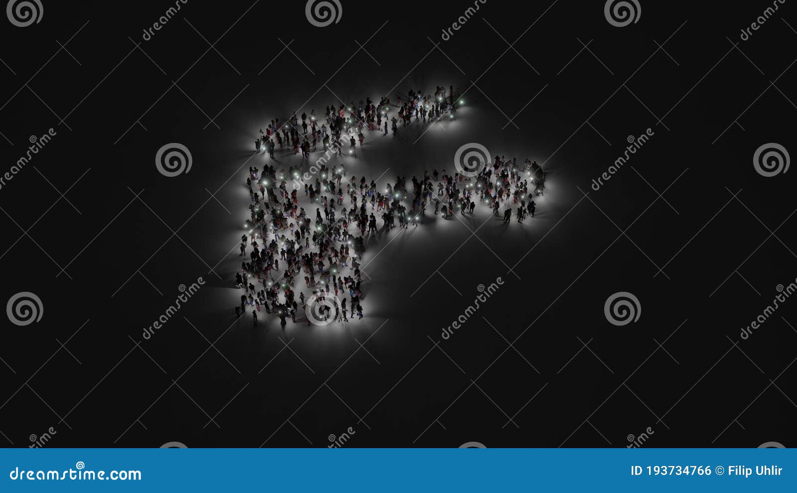 3d Rendering Of Crowd Of People In Shape Of Symbol Of American Sign ...