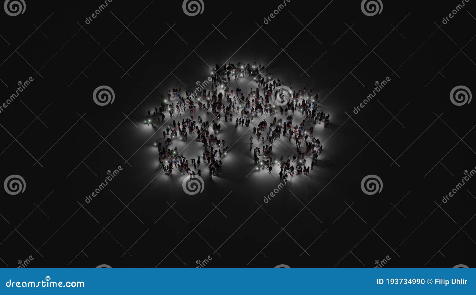 3d Rendering Of Crowd Of People With Flashlight In Shape Of Symbol Of ...