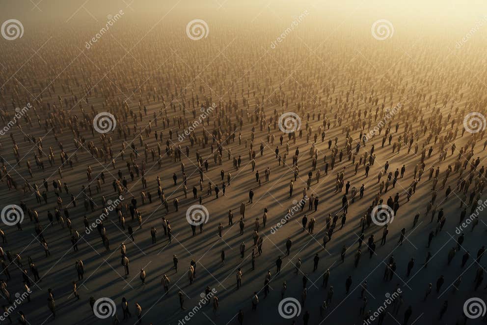 3D Rendering of a Crowd of People in the Middle of a Desert, Large ...