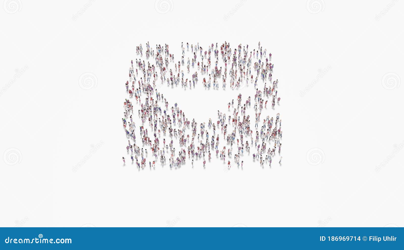 3d Rendering Of Crowd Of People In Shape Of Symbol Of Caret Square Down ...