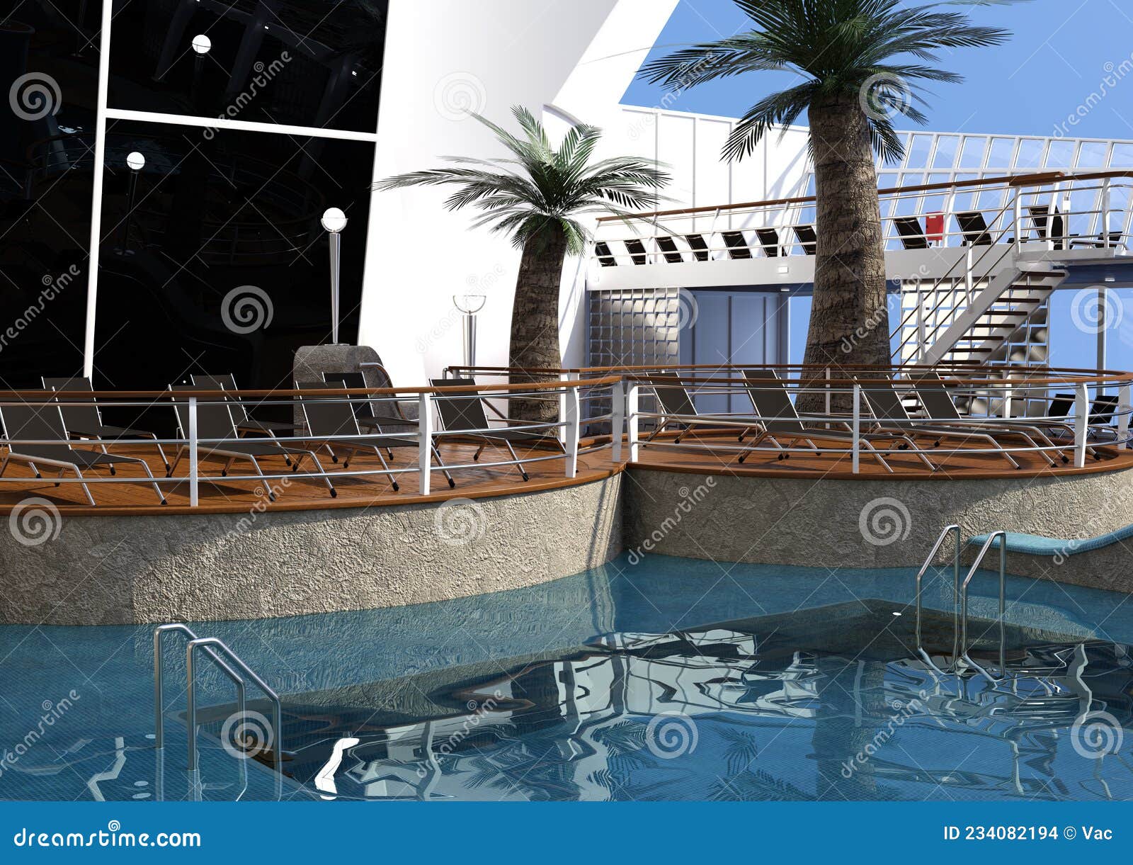 3D Rendering Cruise Ship Pool Deck Stock Illustration - Illustration of ...