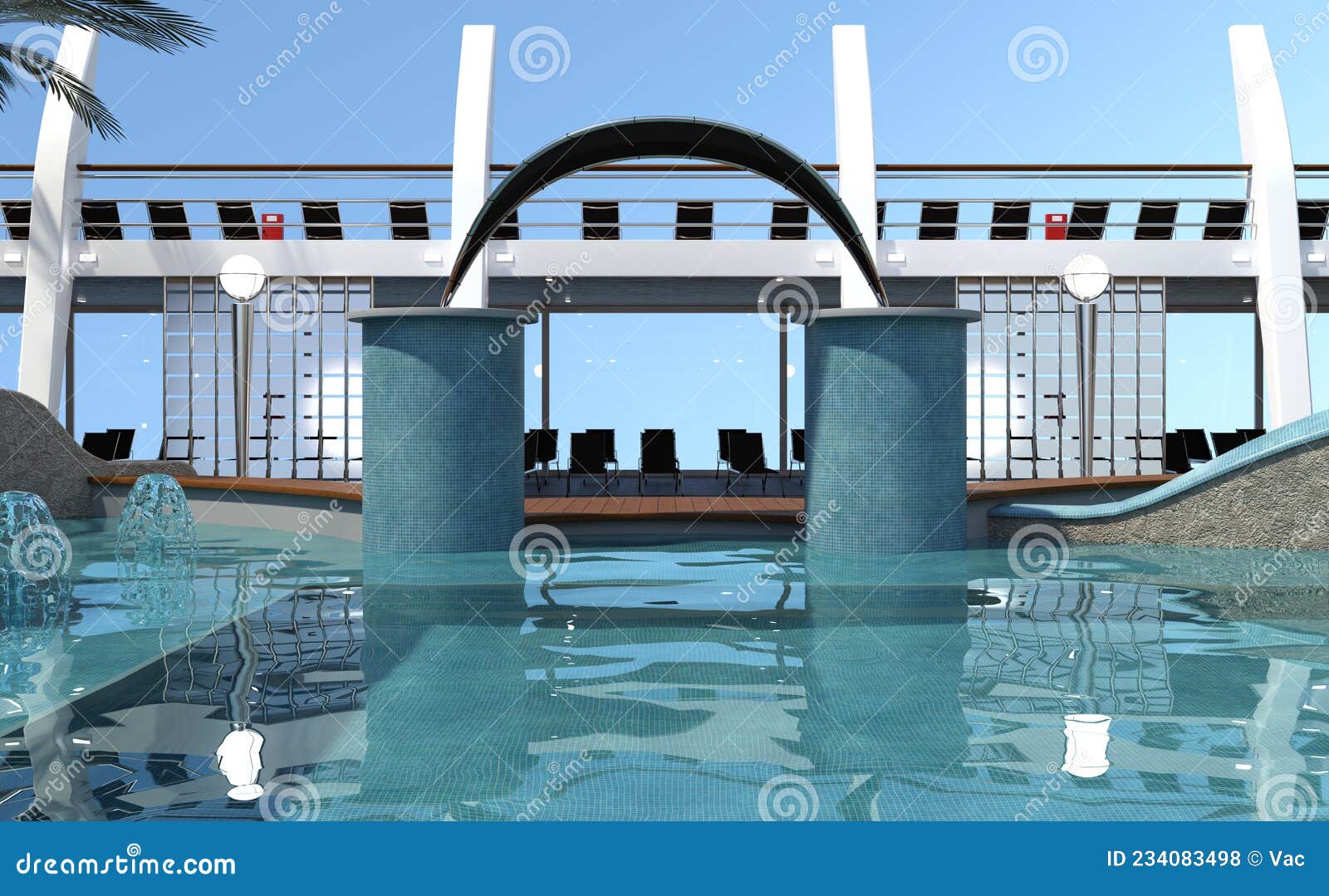 3D Rendering Cruise Ship Pool Deck Stock Illustration - Illustration of ...