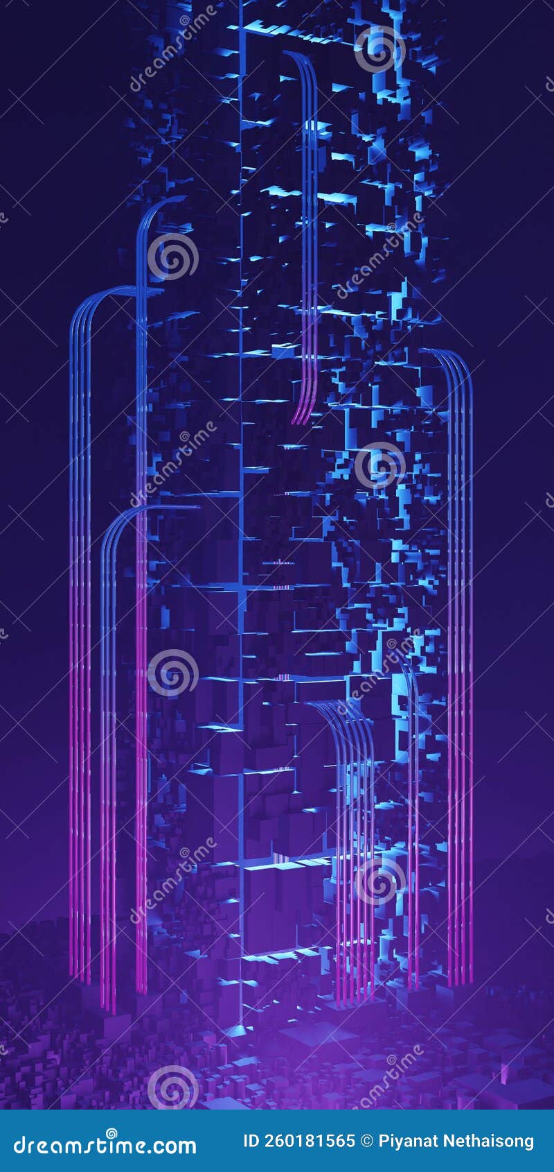 3D Rendering Cube Abstract Technology Background with Colored Bright ...