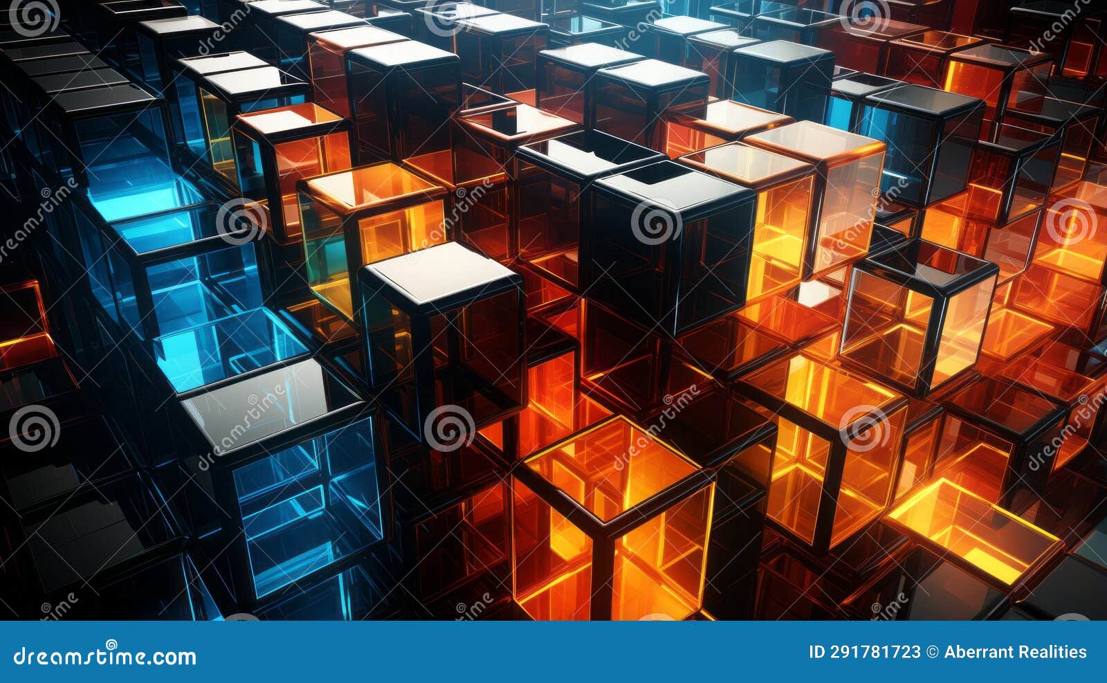 3d Rendering of Cubes in a Dark Room Stock Illustration - Illustration ...