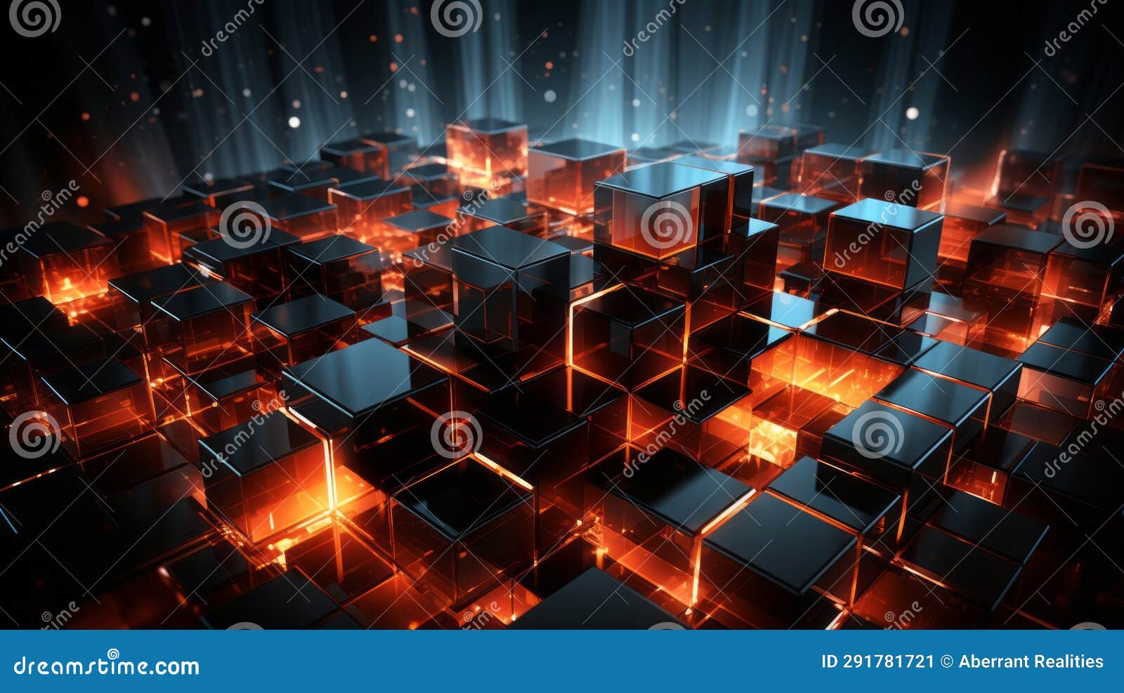 3d Rendering of Cubes and Fire on a Black Background Stock Illustration ...