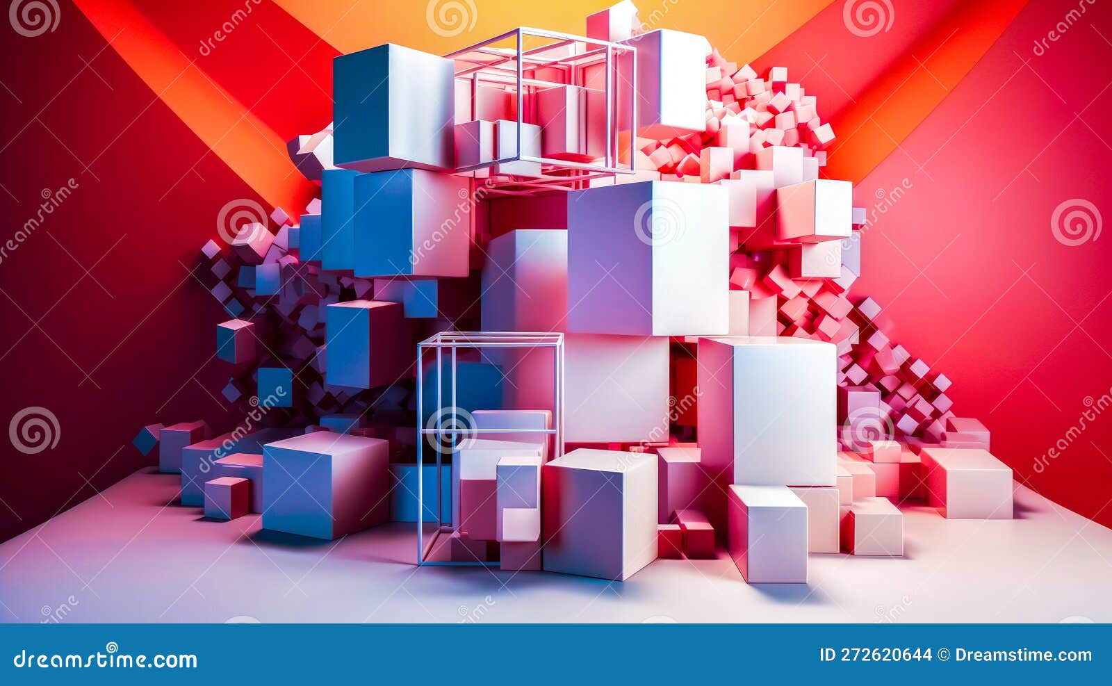 3d Rendering of Cubes in Red and Orange Room. Generative AI Stock ...