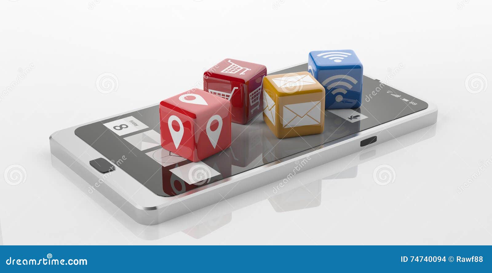 3d Rendering Cubes with Tech Symbols on a Smart Phone Stock ...