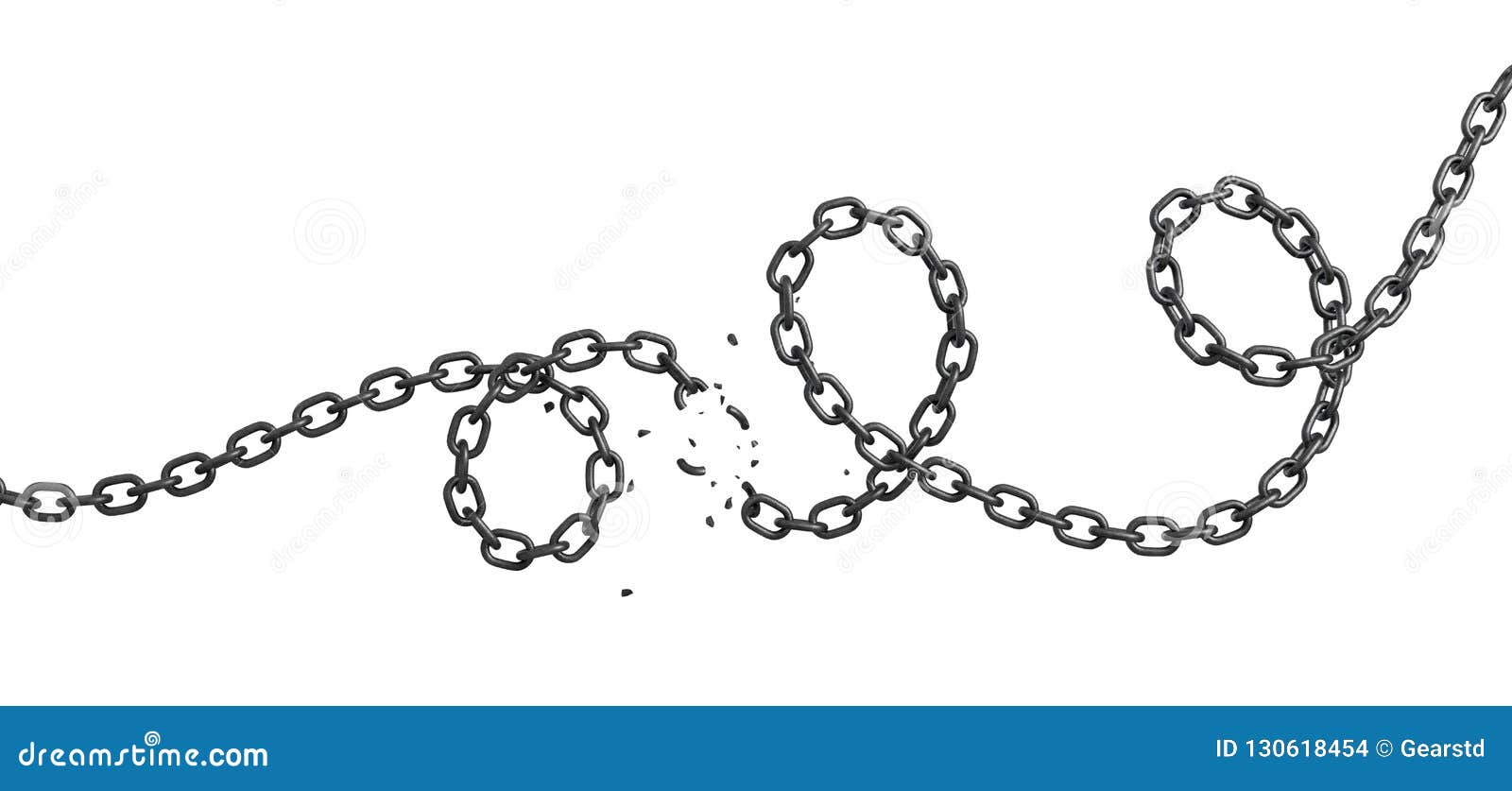 3d Rendering of a Curled Iron Chain Broken in Half and Lying on a White ...