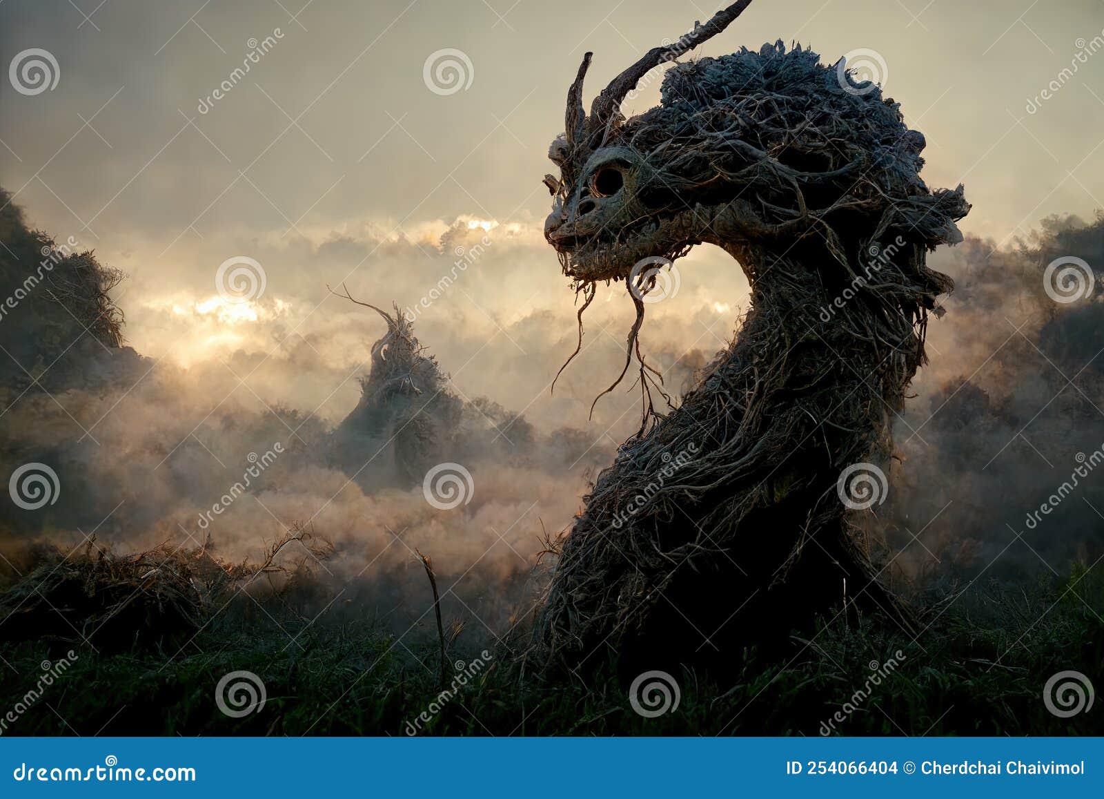 3D Rendering of a Cursed Dragon Turned into a Tree Stock Illustration ...