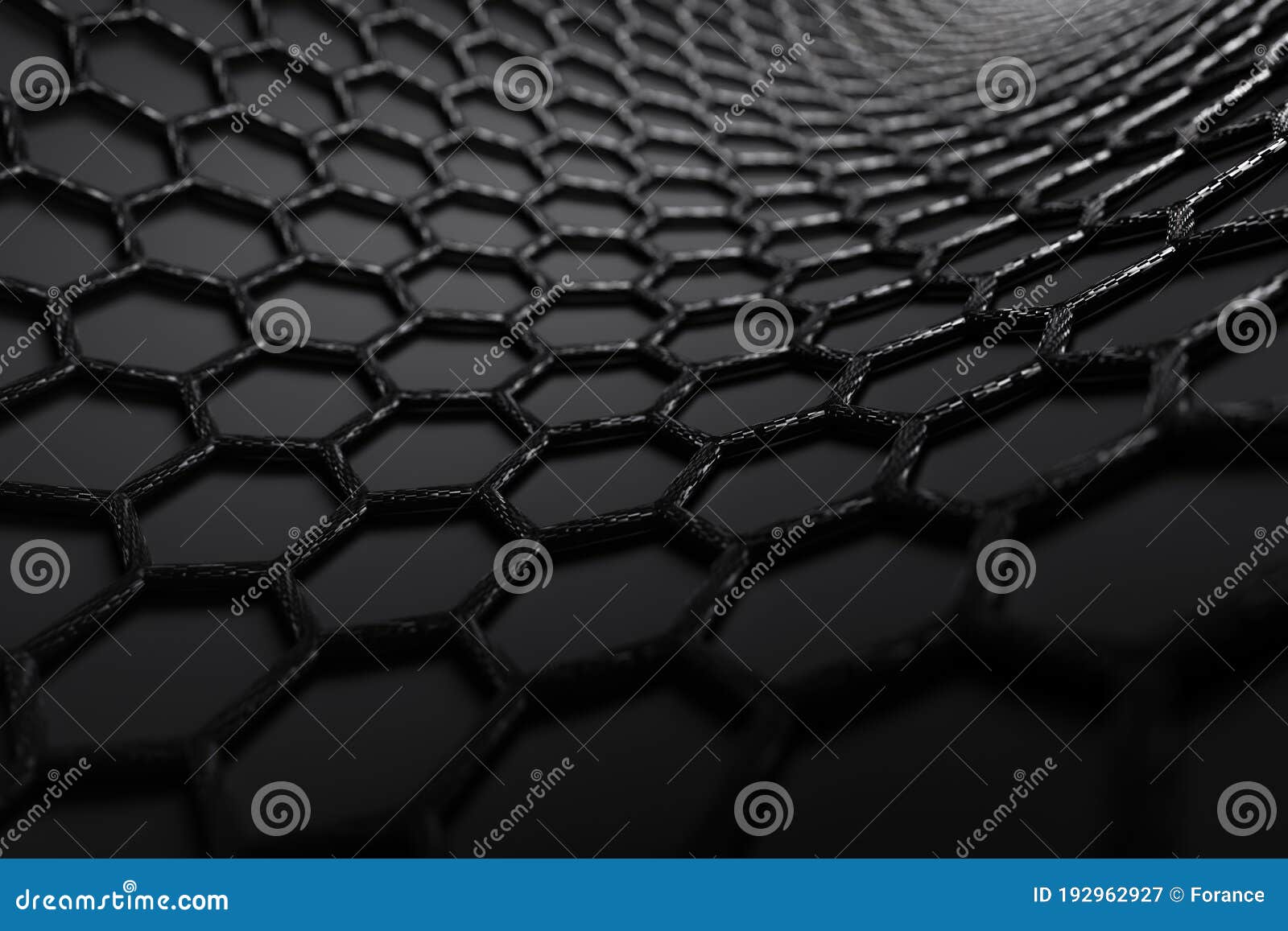 3D Rendering of Curved Graphene Surface on Black Background Stock ...