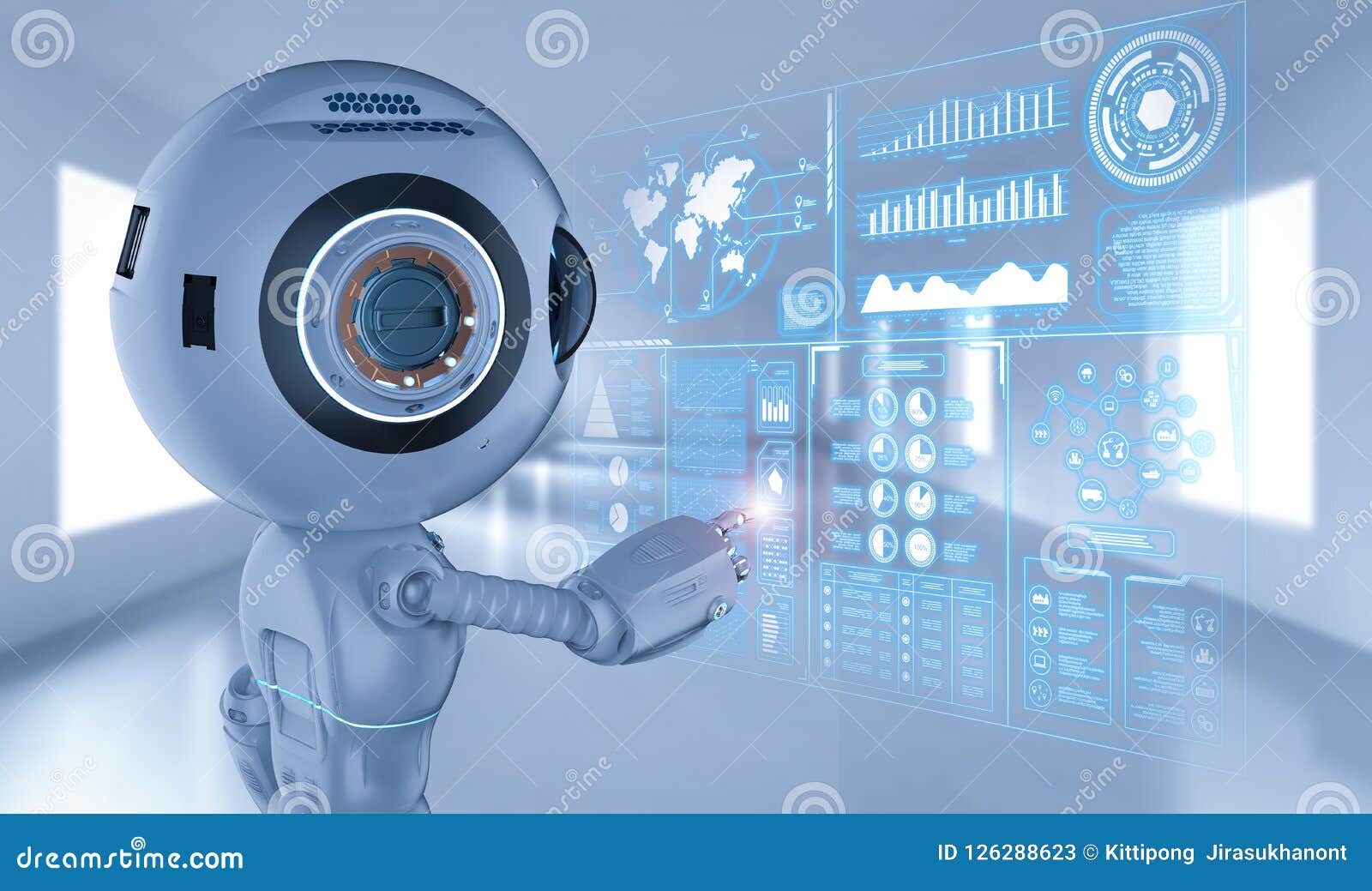Mini robot with hud stock illustration. Illustration of mini - 126288623