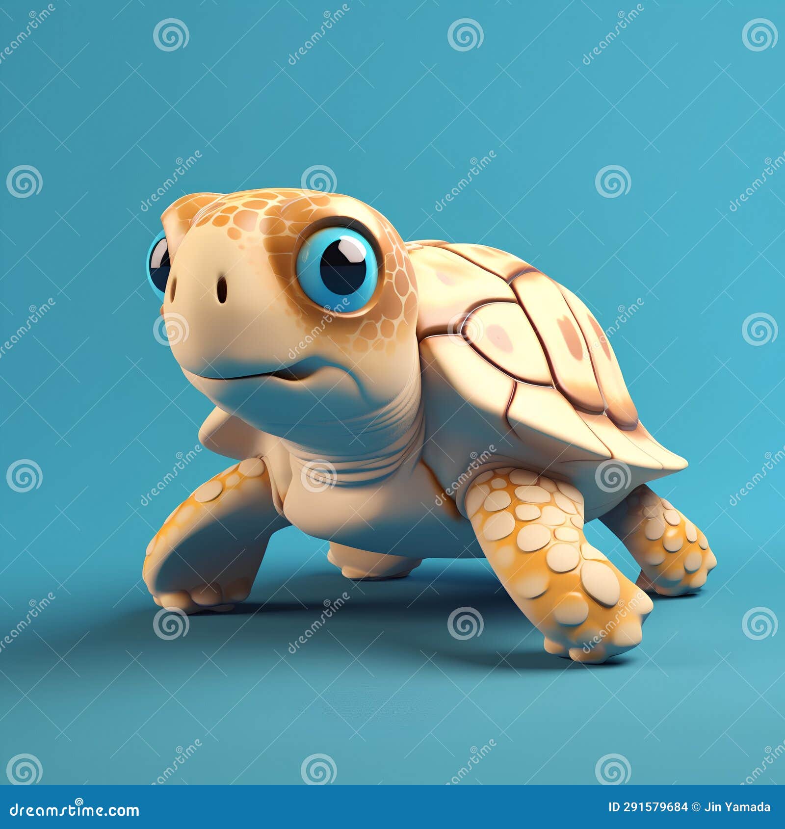3d Rendering of a Cute Cartoon Tortoise Isolated on Blue Background ...