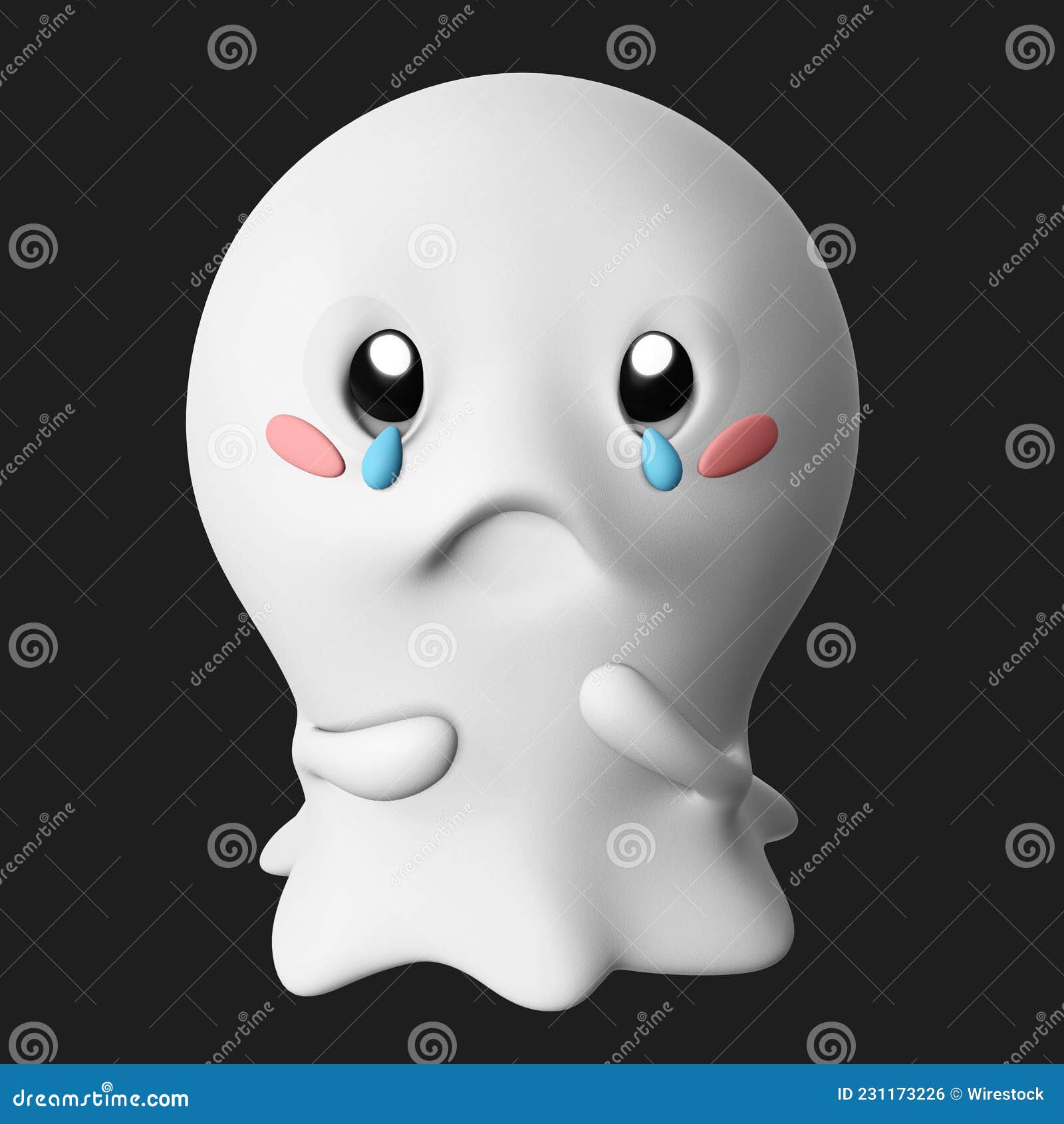3d Rendering of a Cute Crying Ghost Isolated on a Dark Background Stock ...