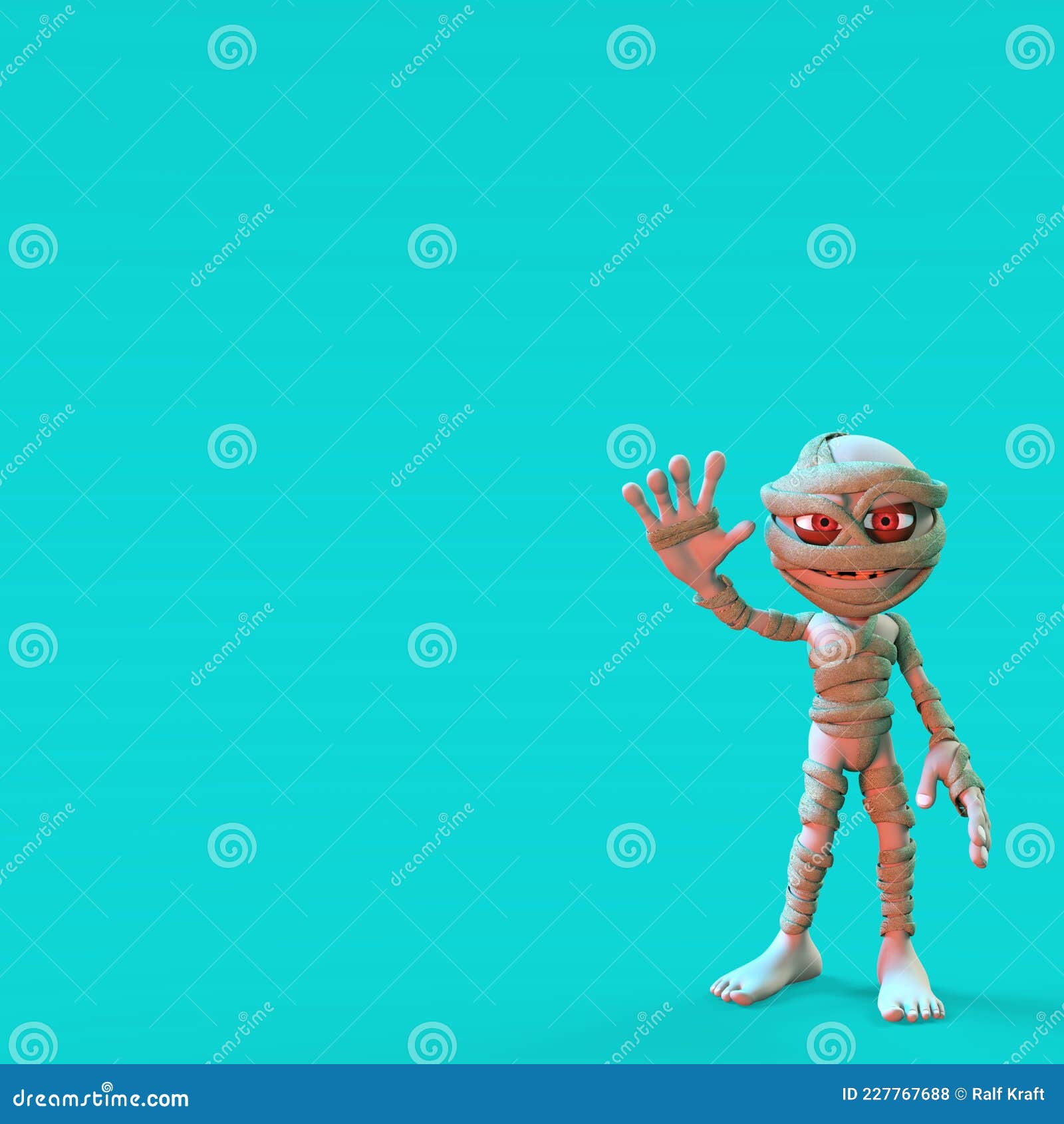 3D-illustration of a Cute and Funny Waving Cartoon Mummy. Isolated ...