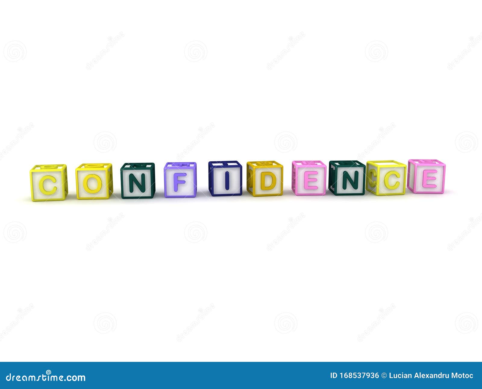 3D Rendering of Cute Letters Saying CONFIDENCE Stock Illustration ...