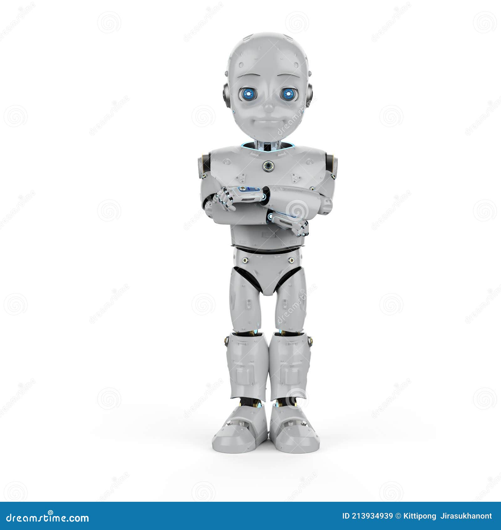 Cute Robot with Cartoon Character Folded Arms Stock Illustration ...