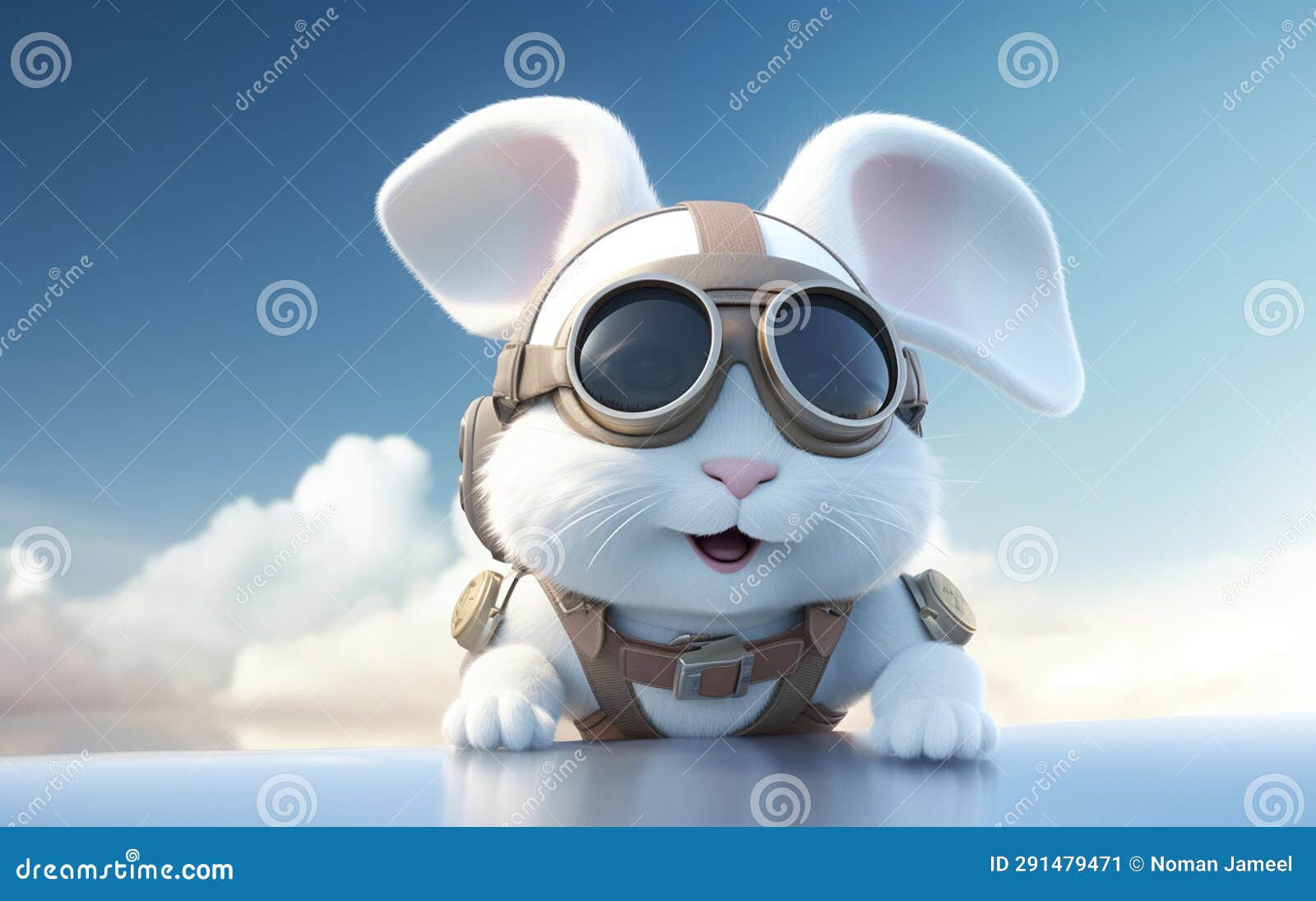 3D Rendering of a Cute White Rabbit Wearing a Pilot S Hat Stock ...