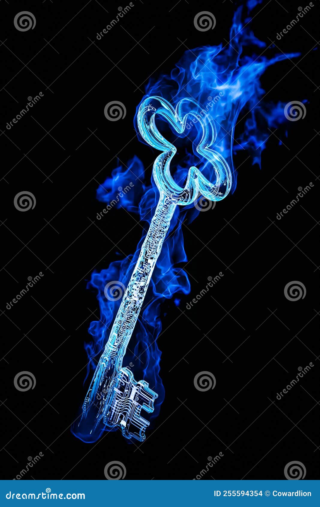 3D Rendering of a Cyber Key Burns Up in a Blue Fire Flame Stock ...